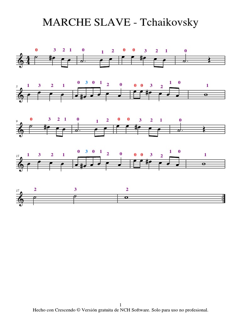 MARCHE SLAVE - Tchaikovsky - Violín Con Numeros | PDF