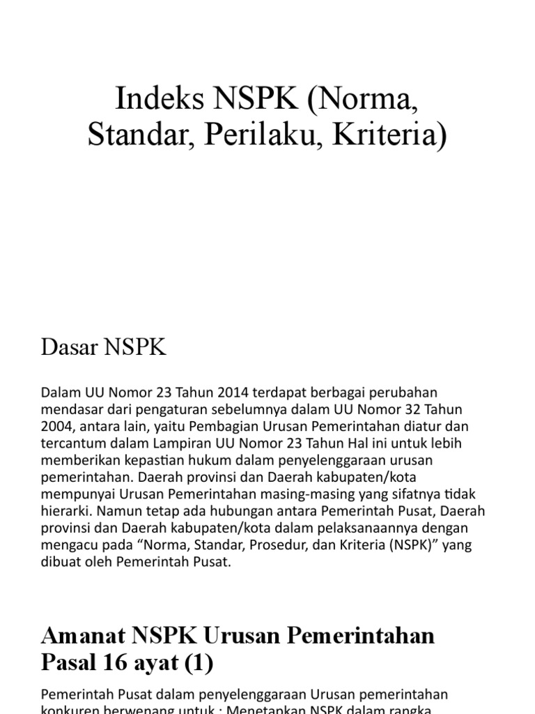 Indeks NSPK (Norma, Standar, Perilaku | PDF