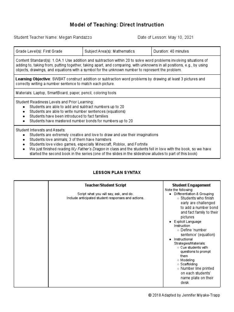 Math Direct Instruction Lesson | PDF | Teachers | Teaching Mathematics