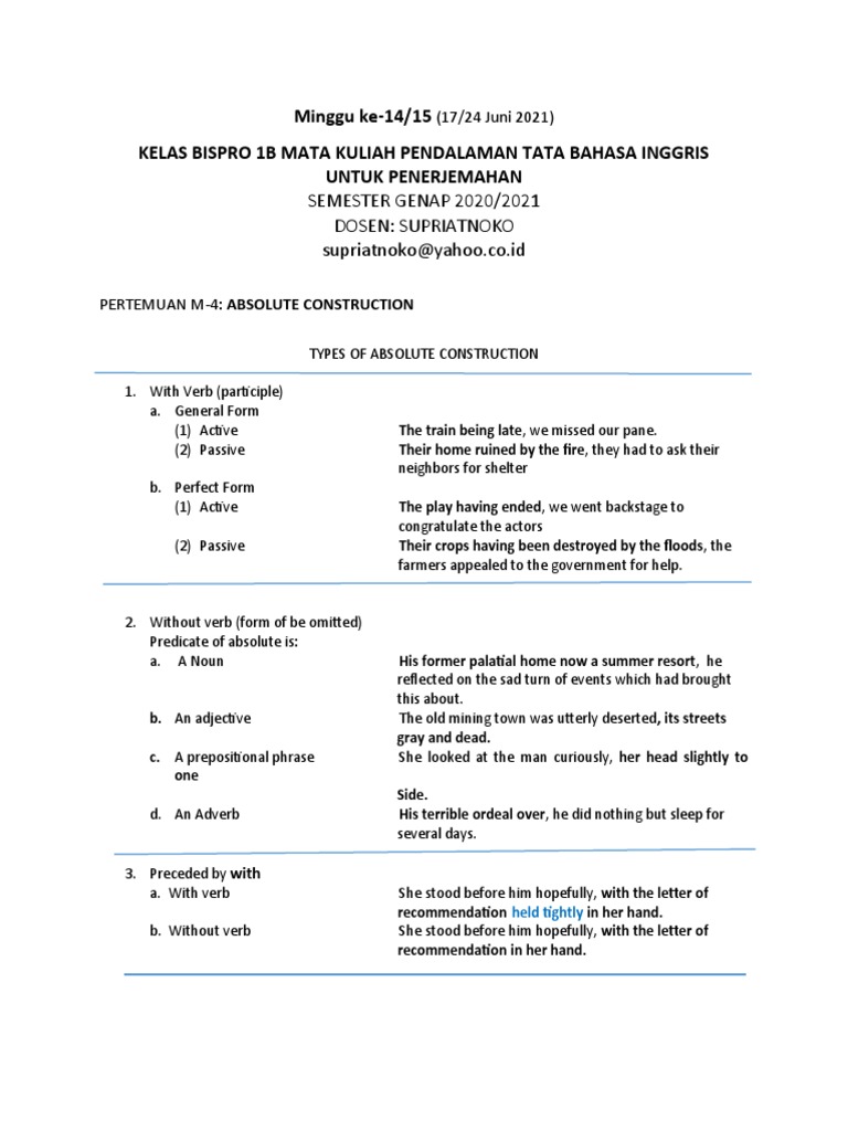 Pertemuan Minggu 14-15 Materi - Assignment Absolute Construction - Sarah Aulia - Bispro 2-A ...