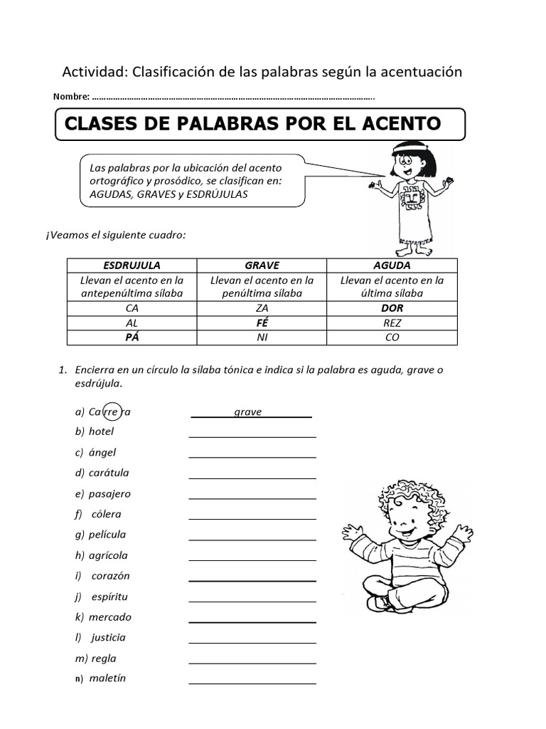 Actividad Clasificacion de Las Palabras Segun El Acento | PDF ...