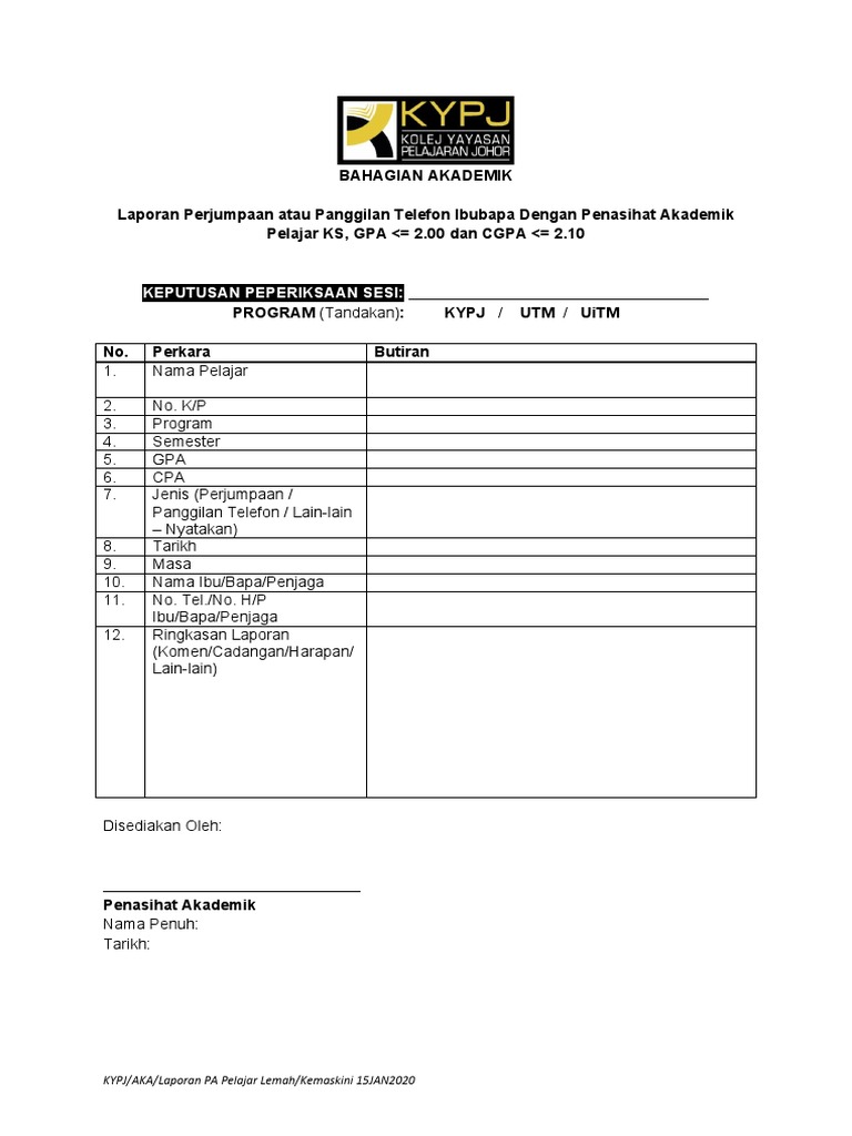 Borang Laporan Perjumpaan Ibu Bapa | PDF