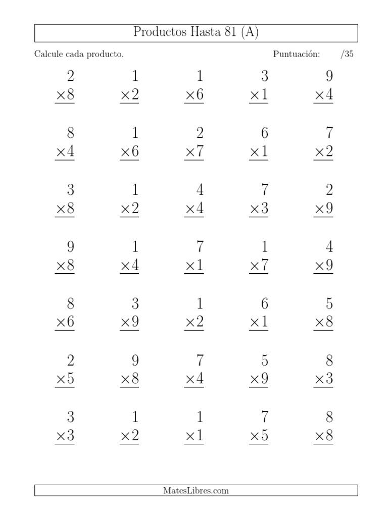 Multiplicacion Productos Hasta 81 FG Todo | PDF | Violencia