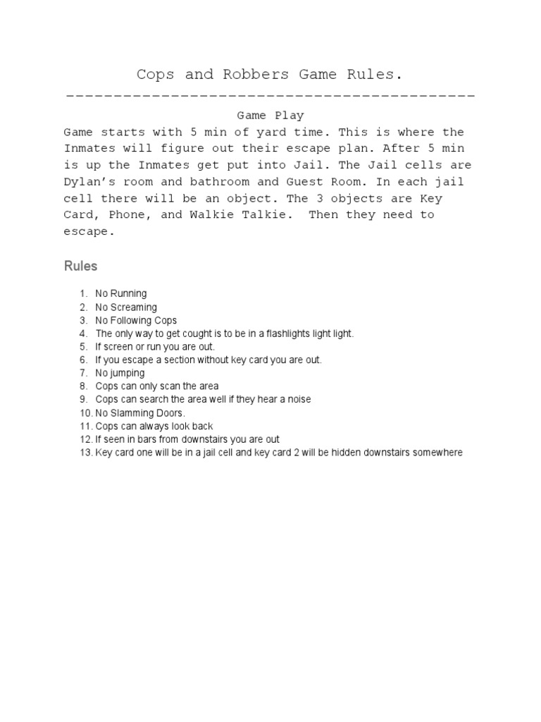Cops And Robbers Game Rules Pdf