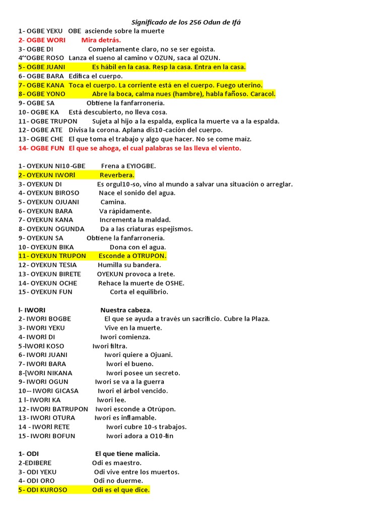 Significado de Los 256 Odun de Ifá | PDF | Religión y creencia