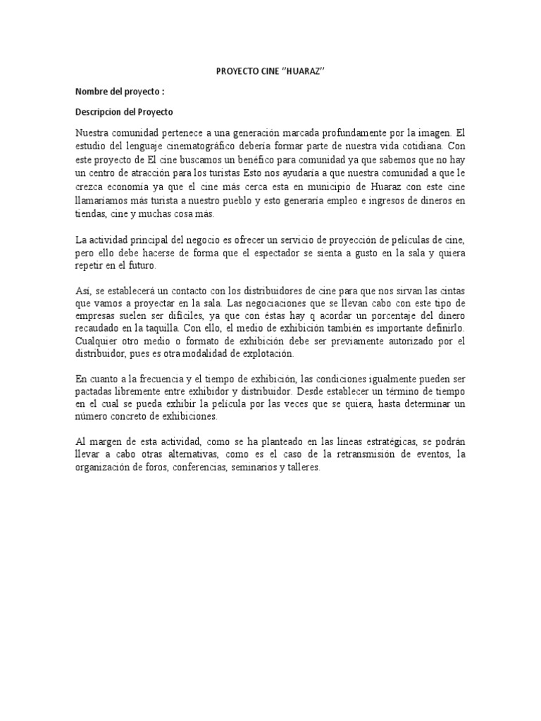 Proyecto Cinematográfico Huaraz | PDF