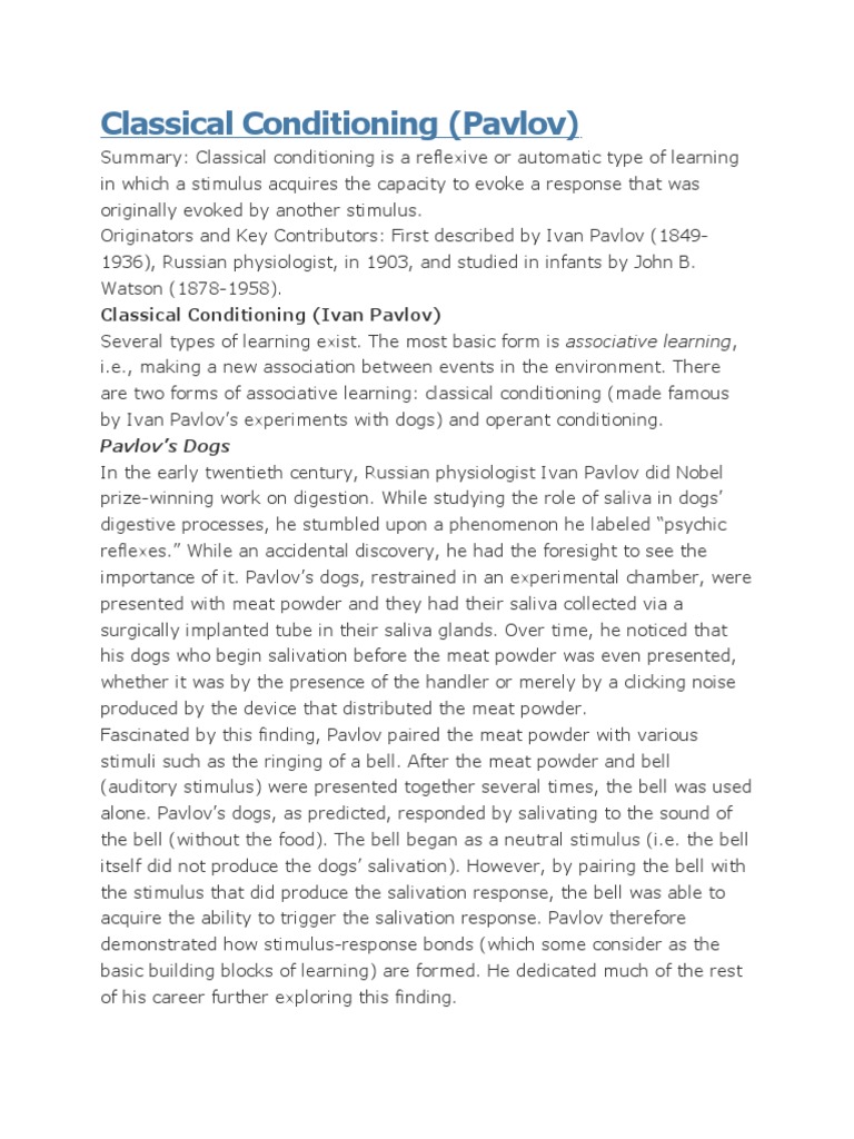 Classical Conditioning Explained | PDF | Classical Conditioning | Learning