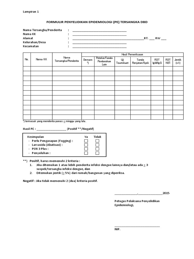 Formulir Penyelidikan Epidemiologi DBD | PDF