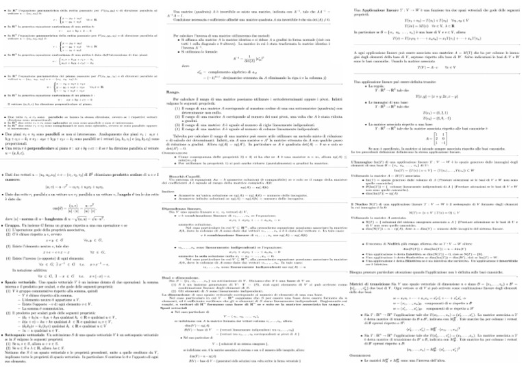 Formulario Algebra Lineare | PDF