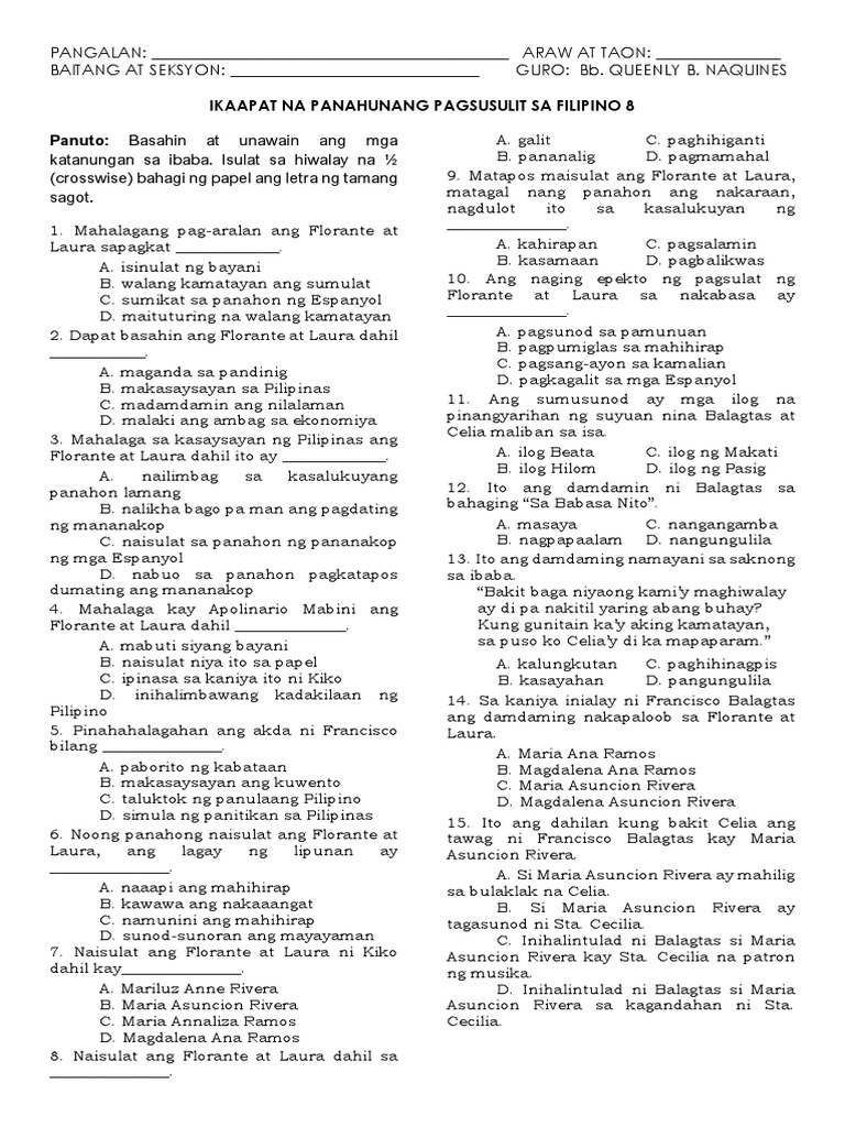 Fil 8 4TH Exam | PDF