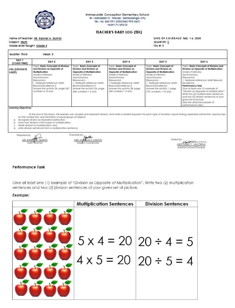 TDL 3rd Week q3 Math-Rannel | PDF | Multiplication | Teaching Mathematics