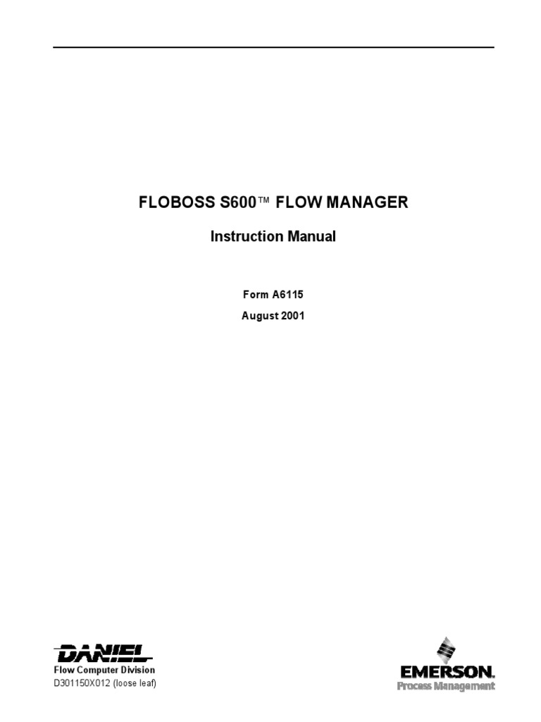 Floboss S600 Flow Manager: Instruction Manual | PDF | Input/Output | Computer Hardware