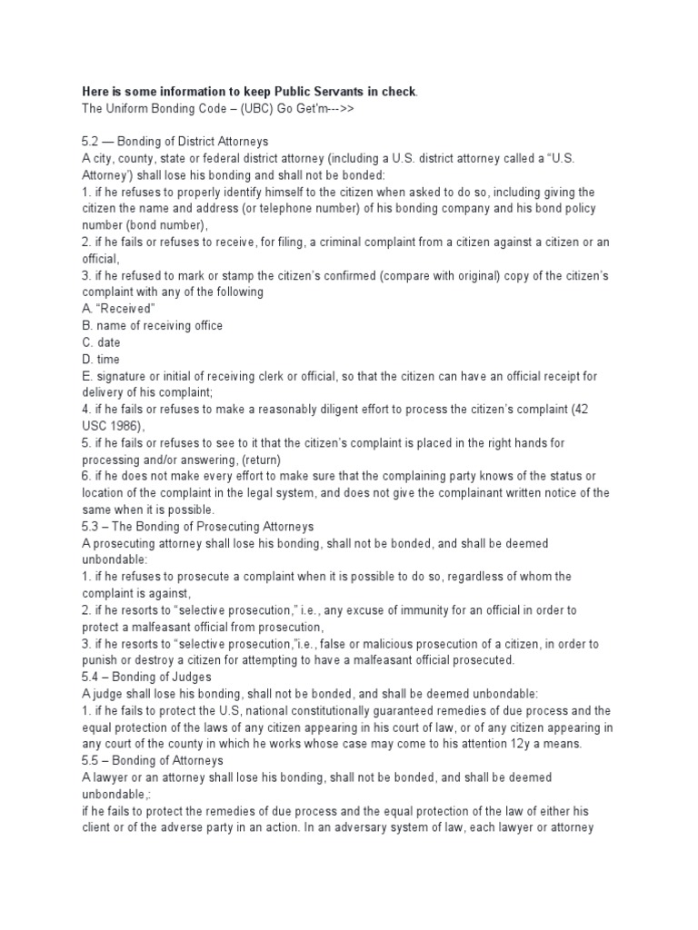 Keep Public Servants in Check - The Uniform Bonding Code | PDF | Prosecutor | Complaint