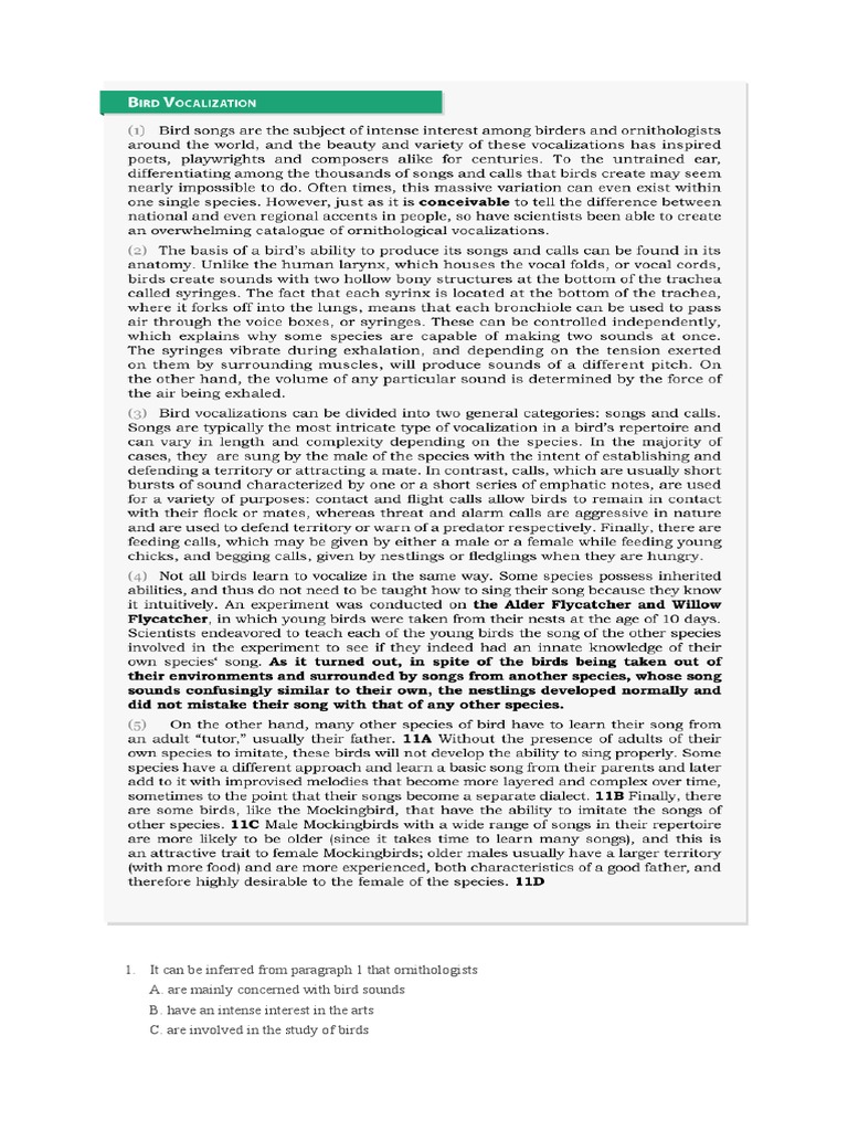 Bird Vocalization | PDF | Birds | Ornithology