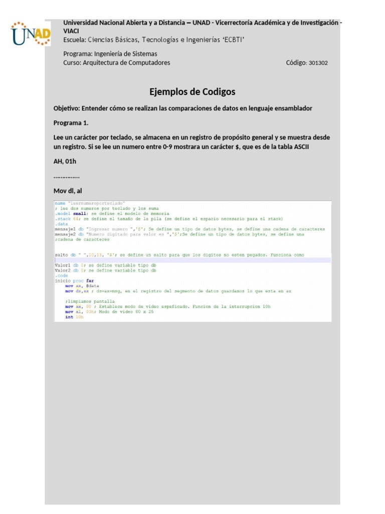 Ejemplos de Codigos | PDF | Lenguaje ensamblador | Ascii