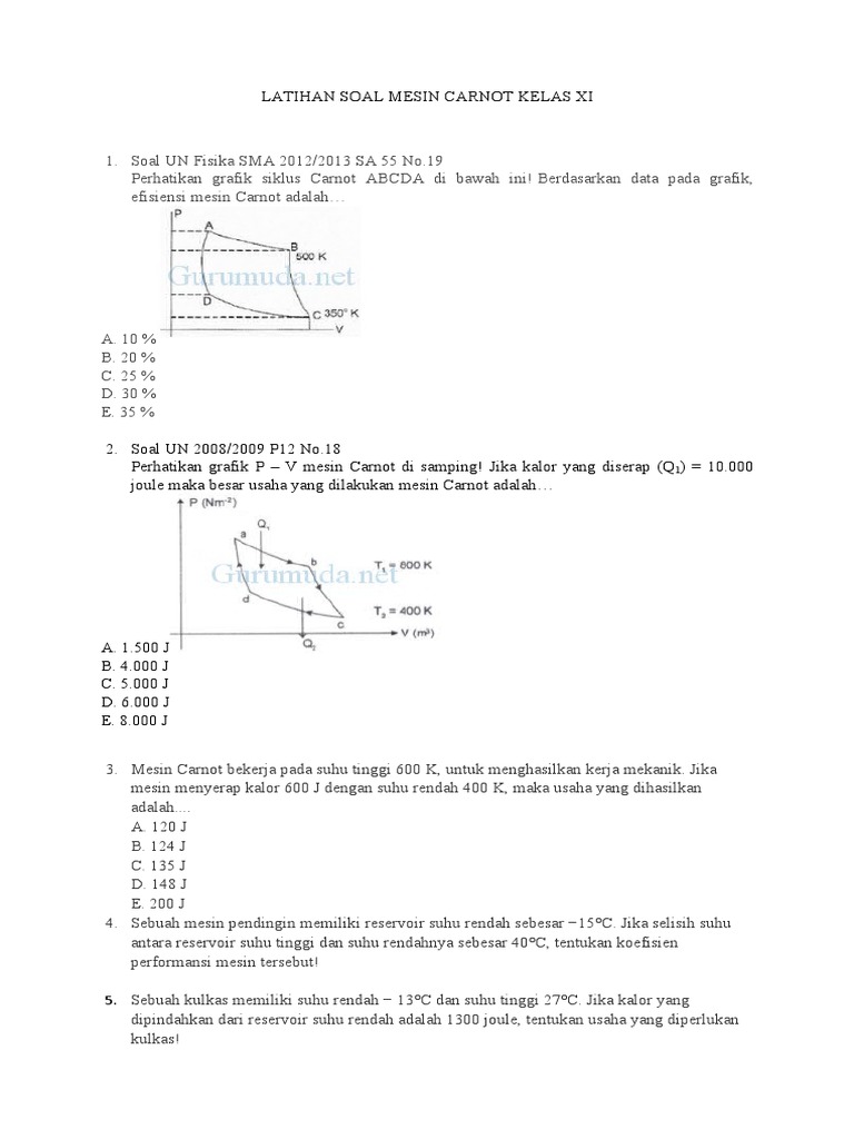 Latihan Soal Mesin Carnot Kelas Xi | PDF