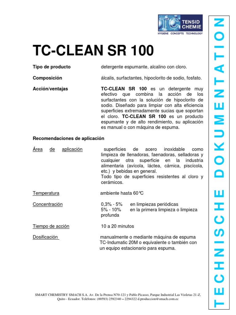 Tc-Clean SR 100 - TD | PDF | Cloro | Concentración