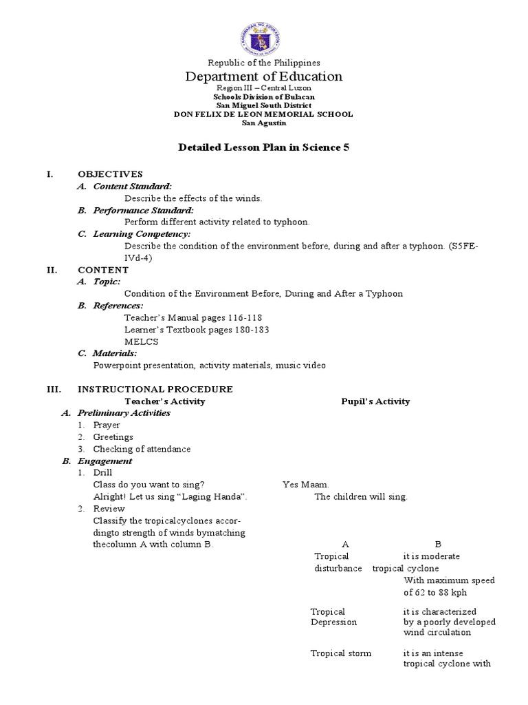 Department of Education: Detailed Lesson Plan in Science 5 | PDF ...