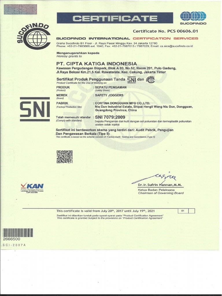 SNI Certificate - Safety Jogger | PDF