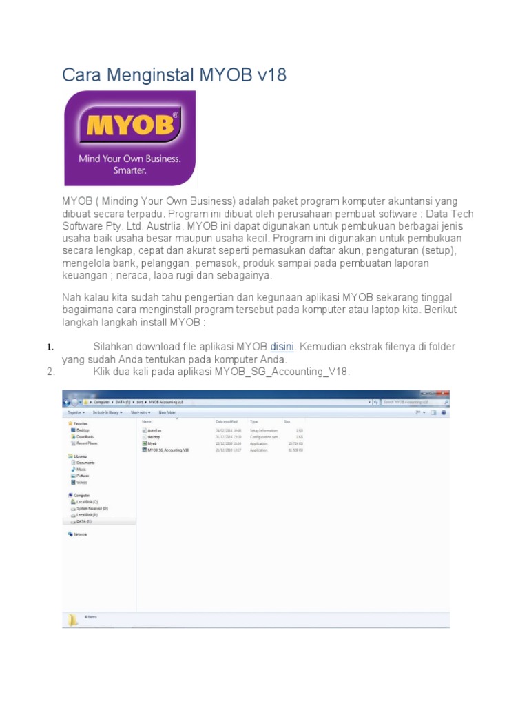Materi Cara Menginstal MYOB v18 | PDF