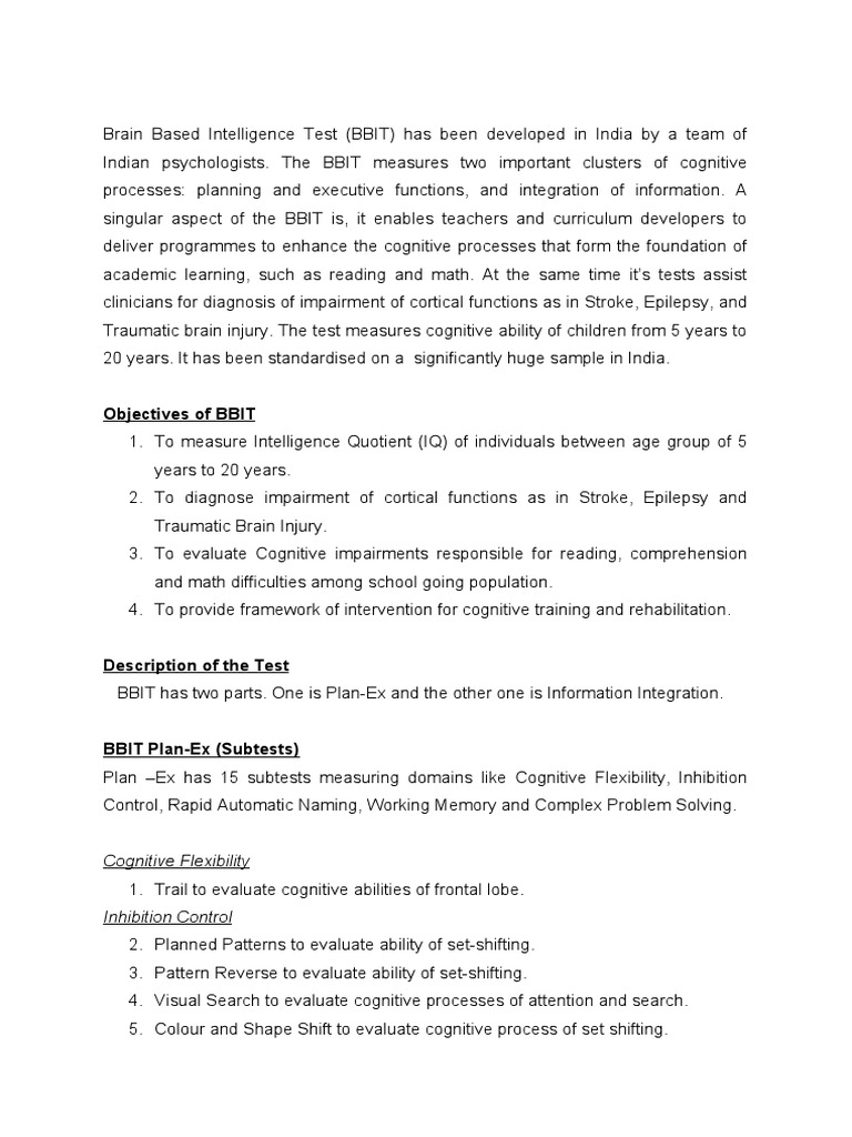 Brief About BBIT | PDF | Working Memory | Attention