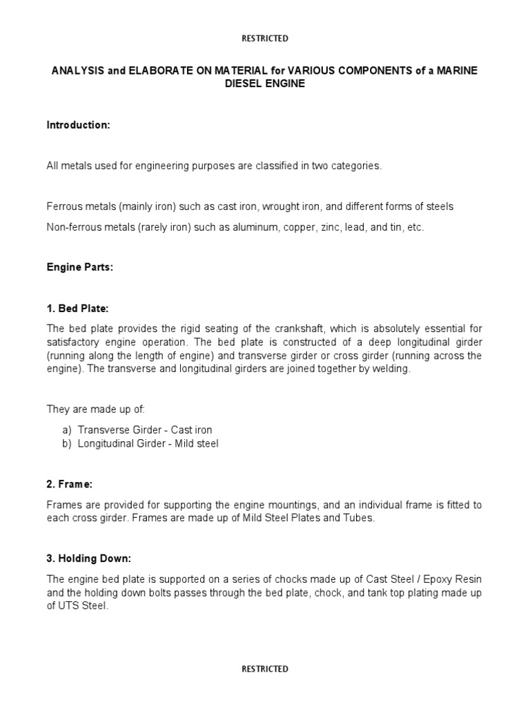 Marine Diesel Engine Component Materials | PDF | Piston | Cast Iron