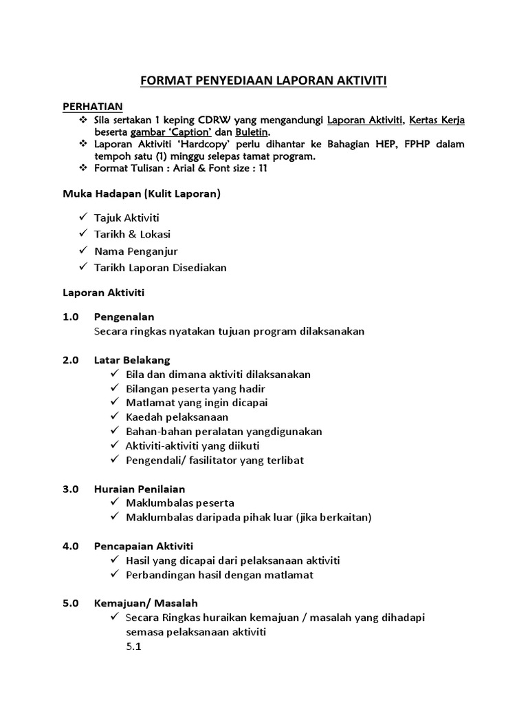 Format Laporan Aktiviti Dan Rumusan Pencapaian | PDF