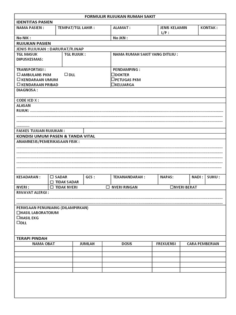 Formulir Rujukan Puskesmas Ke RS | PDF