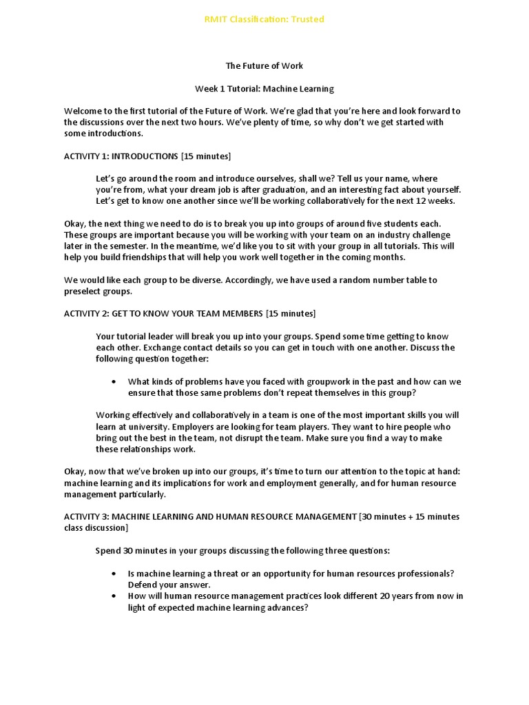 Week 1 Tutorial | Download Free PDF | Machine Learning | Human Resources