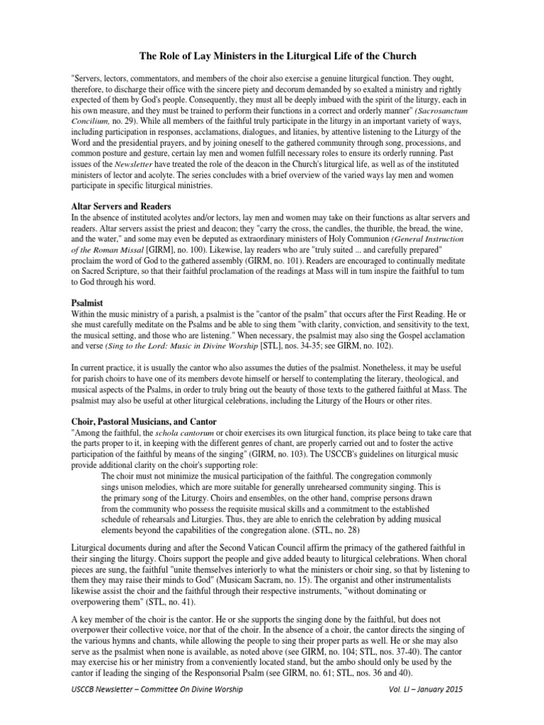 The Role of Lay Ministers in The Liturgical Life of The Church | PDF ...
