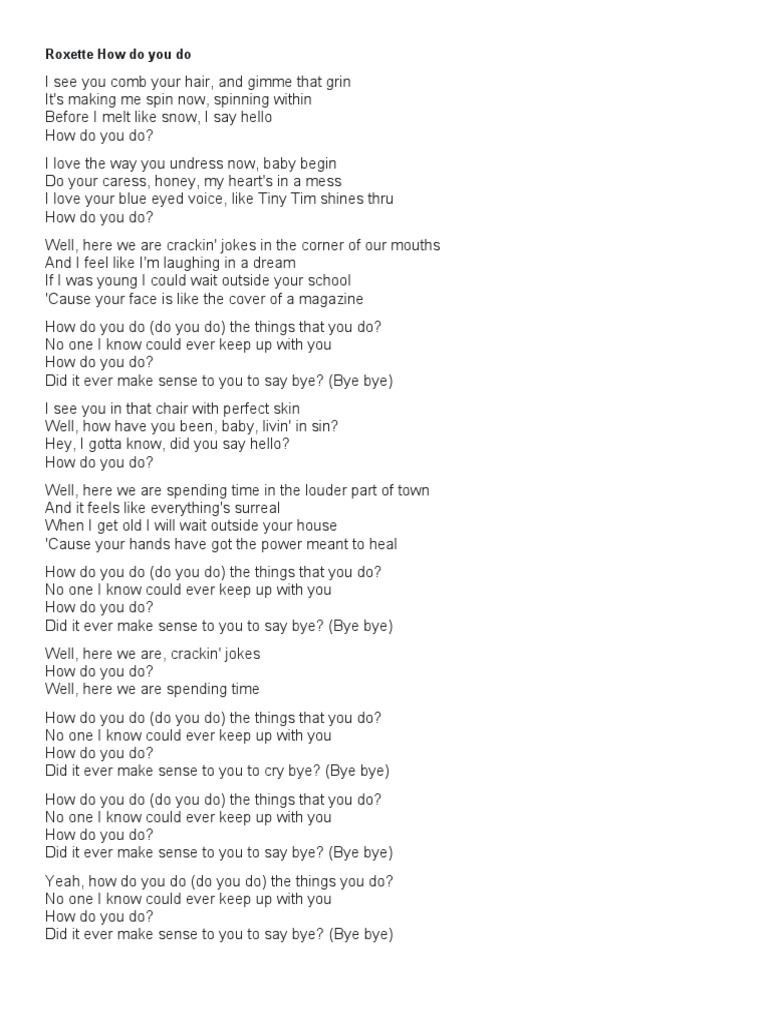 Roxette How Do You Do Pdf