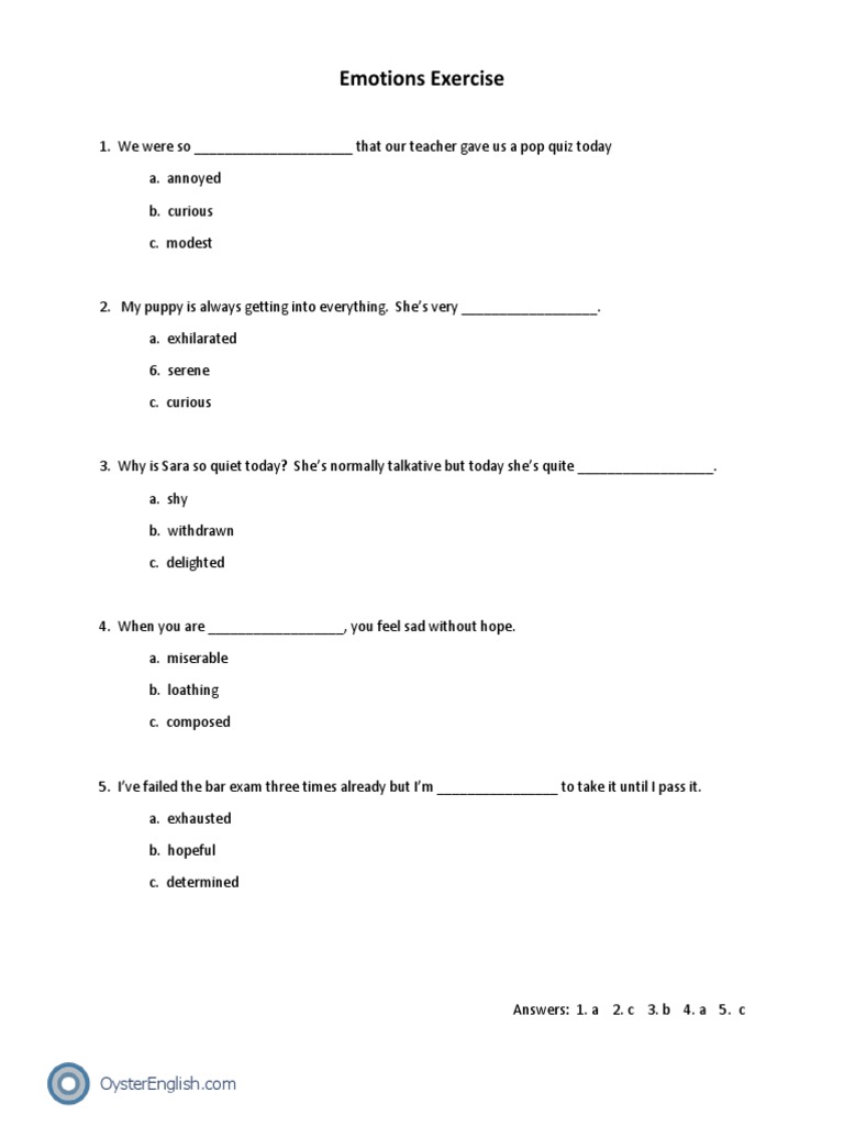 Emotions Exercise | PDF | Self-Improvement