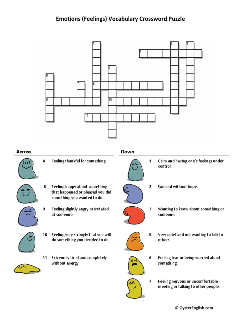 Emotions Vocabulary Crossword Puzzle | PDF | Feeling | Emotions
