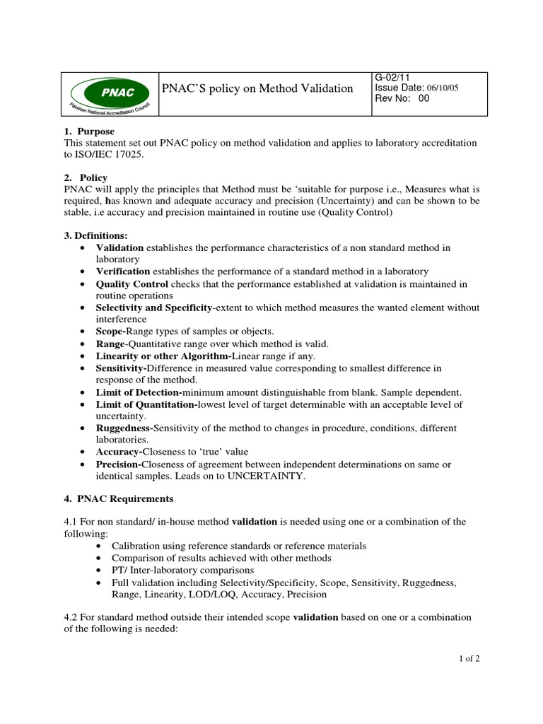G 0211 Guideline On Validation Of Methods Rev No 00 Pdf Verification And Validation