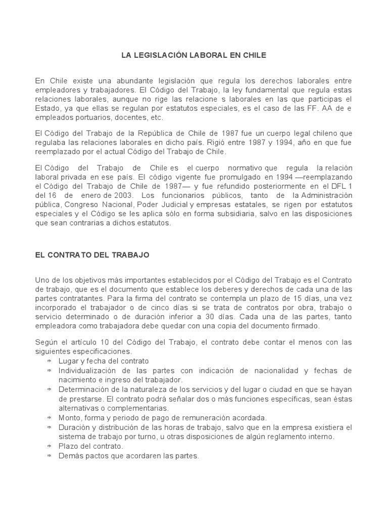 La Legislación Laboral en Chile | PDF | Derecho laboral | Salario mínimo