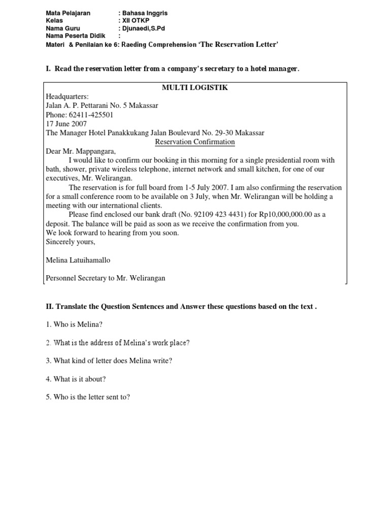 Bhs. Inggris - XII OTKP - Materi & Penilaian 6 - Raeding Comprehension ...