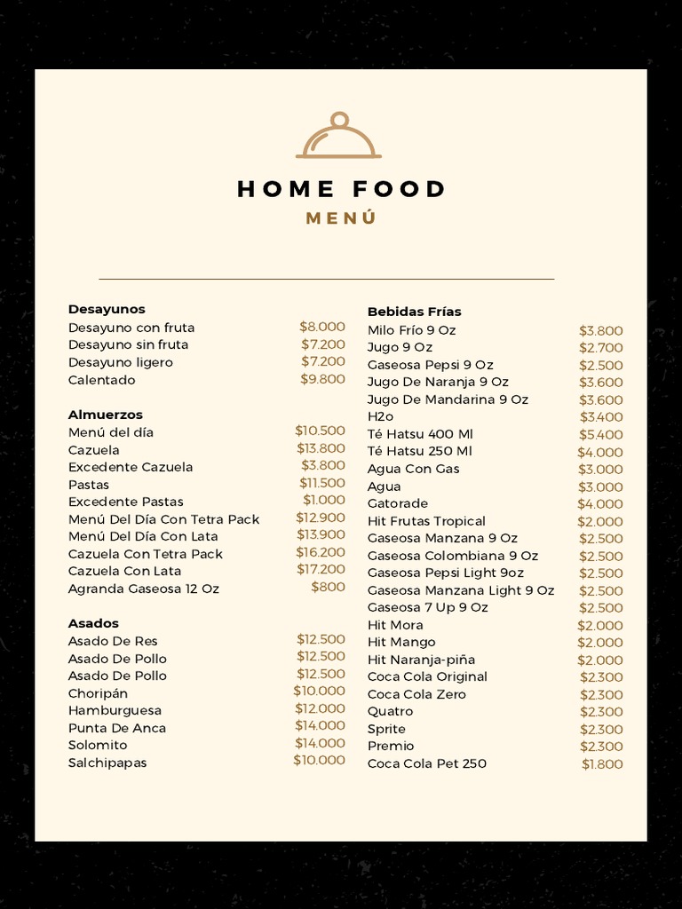 Menu Home Food | PDF | Alimentos | Cocina
