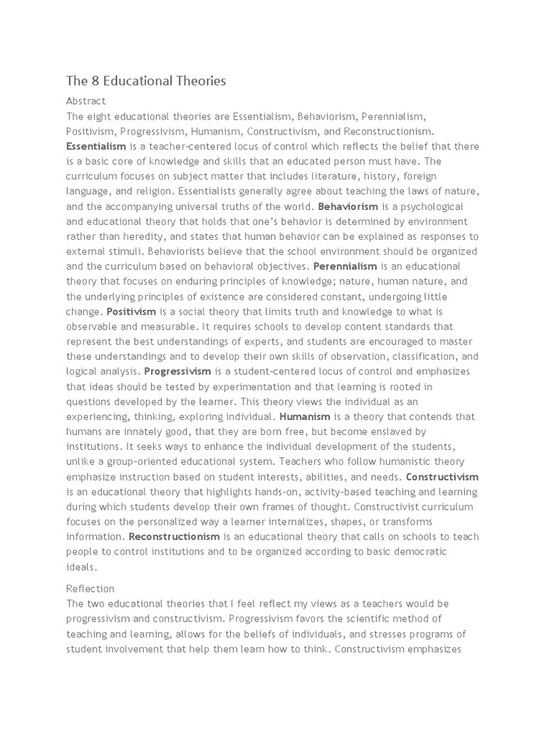 8 Educational Theories | PDF | Constructivism (Philosophy Of Education) | Behavior Modification
