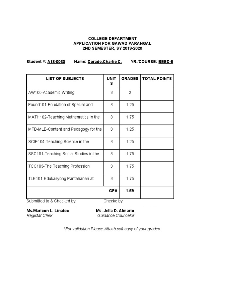 Application For Gawad Parangal | PDF