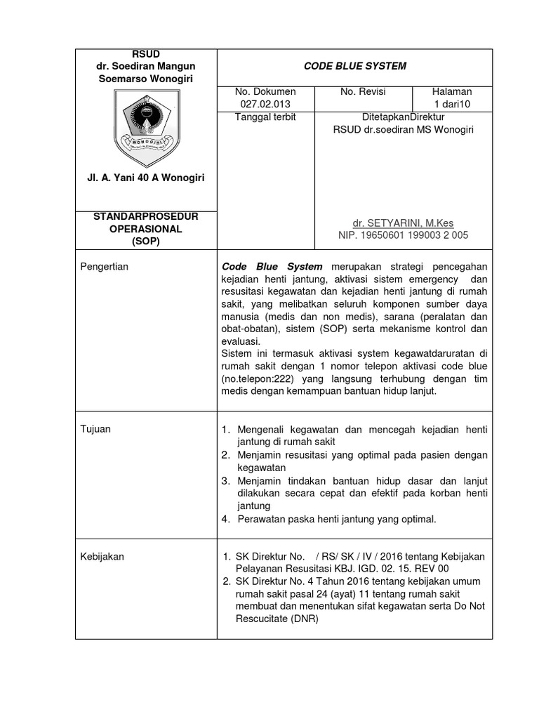 Sop Code Blue | PDF
