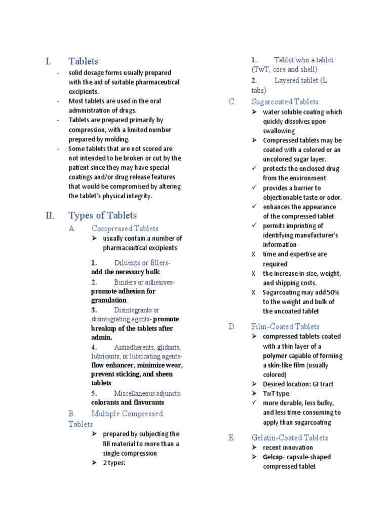 I. Tablets | PDF | Tablet (Pharmacy) | Pharmaceutical Sciences