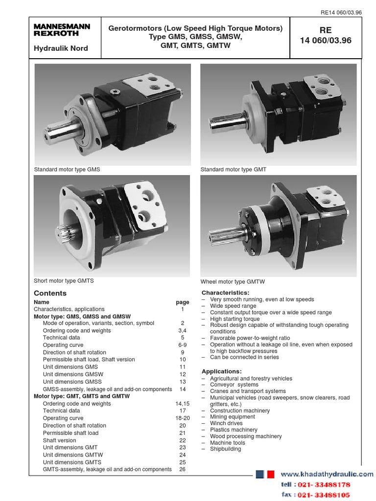 Gerotormotors (Low Speed High Torque Motors) Type GMS, GMSS, GMSW, GMT ...