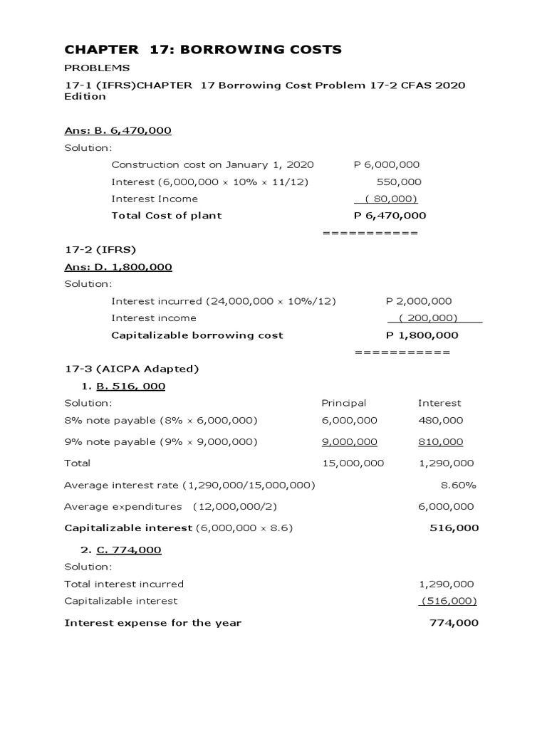CHAPTER 17 Borrowing Cost Problem 17-1 To 17-9 CFAS 2020 Edition | PDF | Expense | Interest