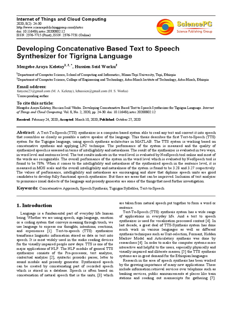 Developing Concatenative Based Text To Speech Pdf Speech Synthesis Human Voice