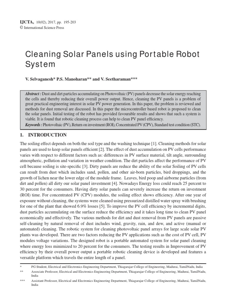 Cleaning Solar Panels Using Portable Robot | PDF | Photovoltaics ...