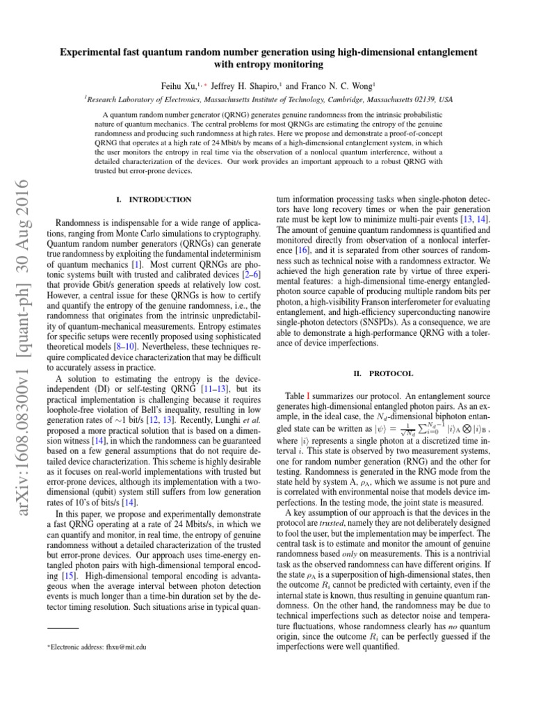 Fast QRNG | PDF | Quantum Entanglement | Optics