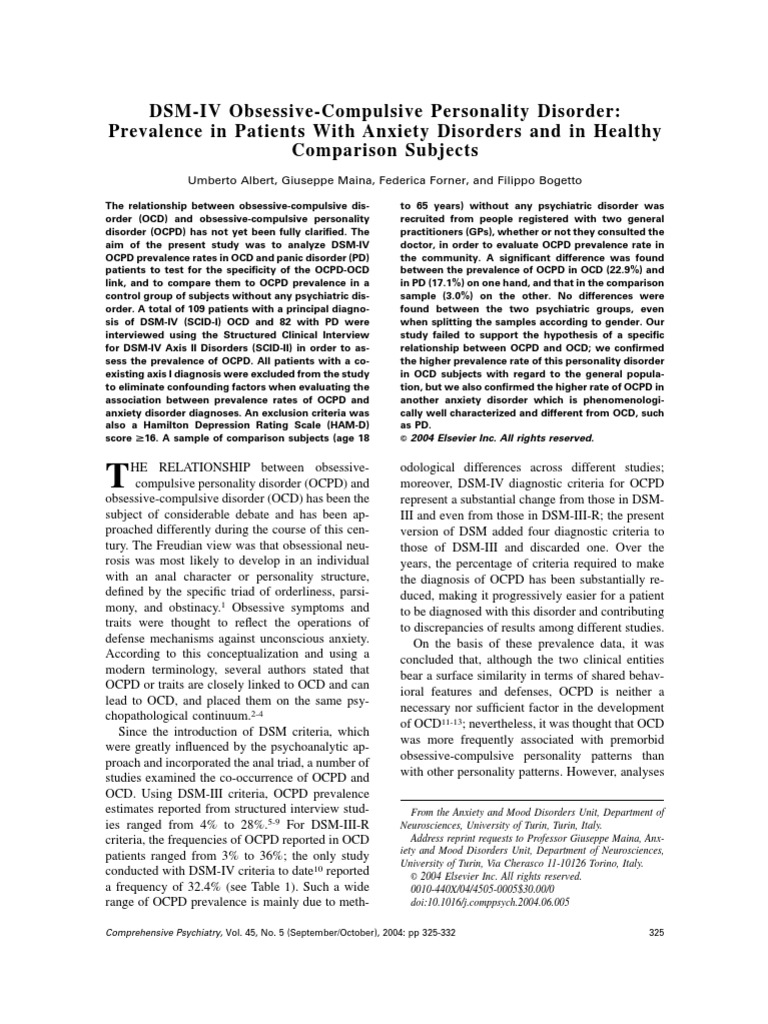 DSM-IV Obsessive-Compulsive Personality Disorder: Prevalence in ...