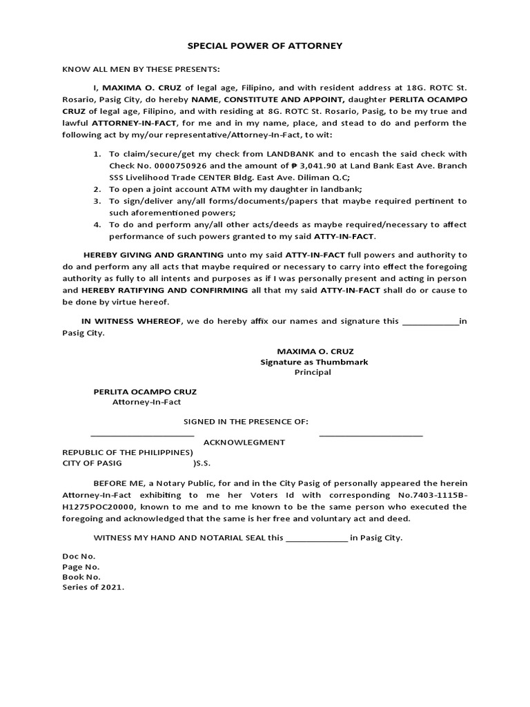 Landbank Check Encashment Authorization | PDF | Power Of Attorney ...