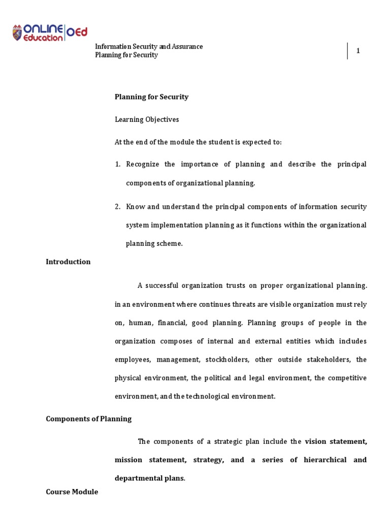 Week007 CourseModule PlanningForSecurity SQuiz005 | PDF | Information Security | Threat (Computer)