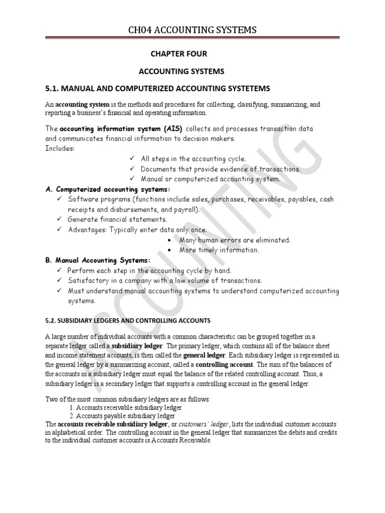 Ch04 Accounting Systems: Chapter Four Accounting Systems 5.1. Manual ...